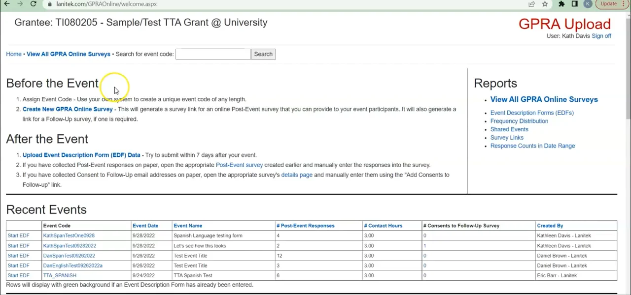 Lanitek GPRA Upload - Frequency Distribution Reports