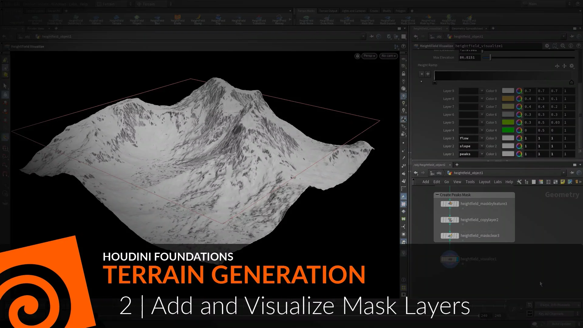 Houdini Foundations: Terrain 2 | Add and Visualize Mask Layers
