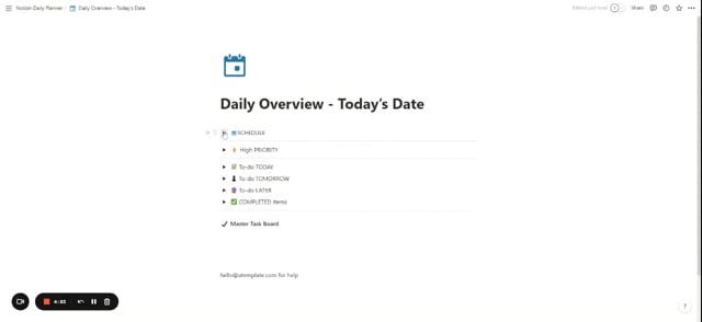 Daily Overview - template for notion