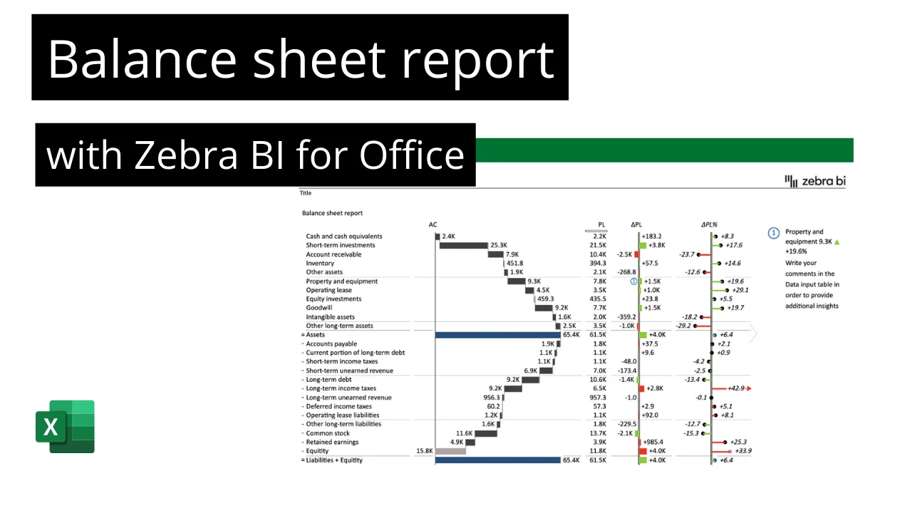How to create balance sheet report in Excel with Zebra BI for Office on ...