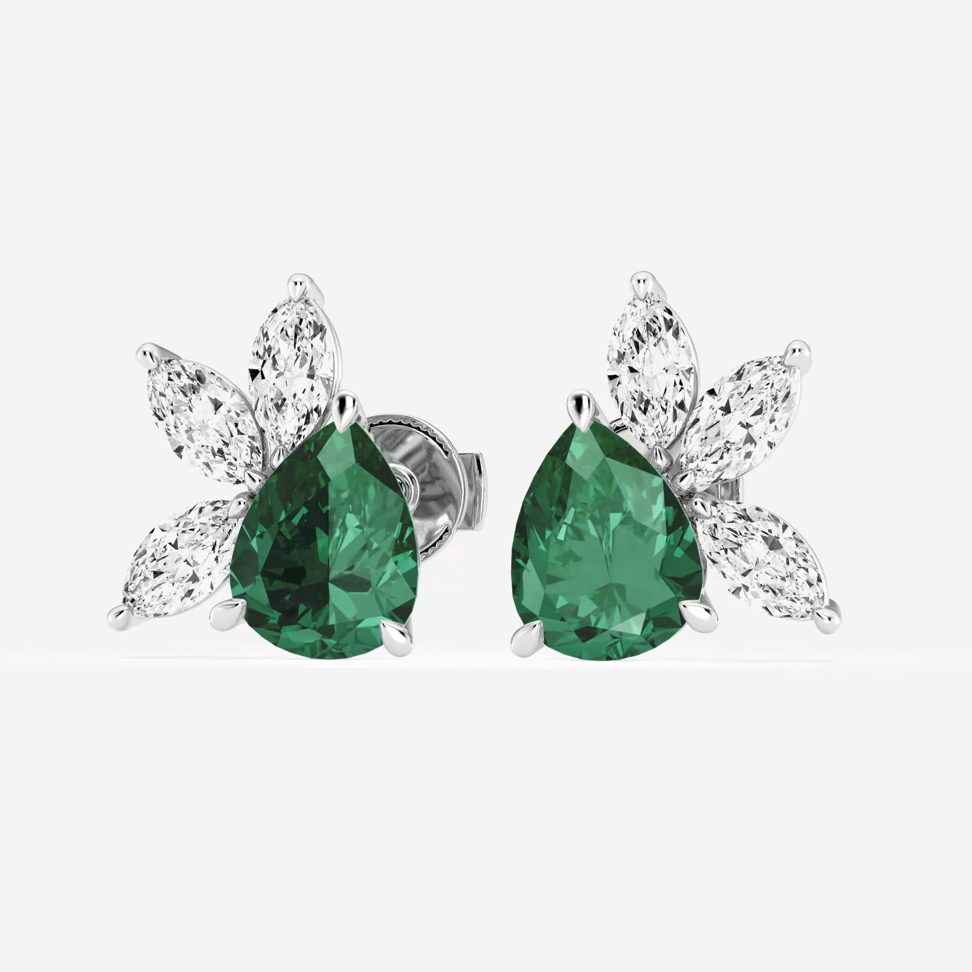 9.0X7.0 mm Pear Shaped Created Emerald and 1 3/4 ctw Marquise Lab Grown ...