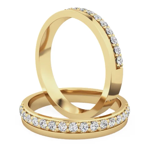 Made to match offset ladies diamond set wedding ring in 18ct yellow gold PDW174Y Purely Diamonds