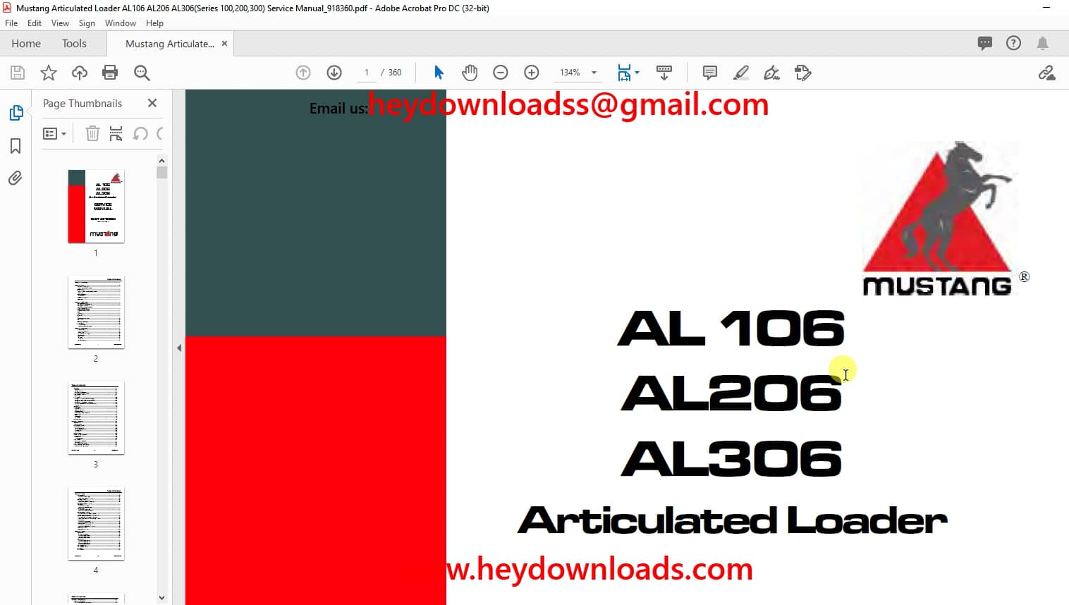 Mustang Articulated Loader AL106 AL206 AL306 Service Manual (918360) on ...