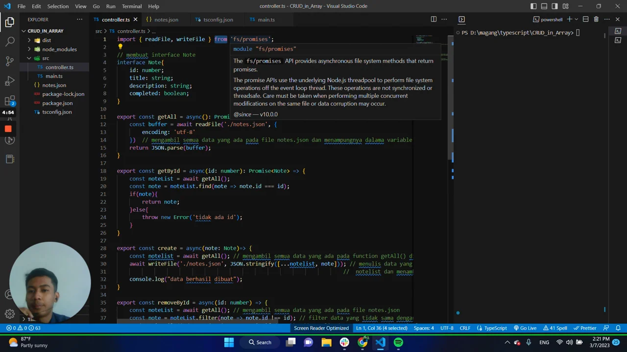 Visual Studio Code - controller.ts - CRUD_in_Array - Visual Studio Code - 7 March 2023 (1).mp4 ...