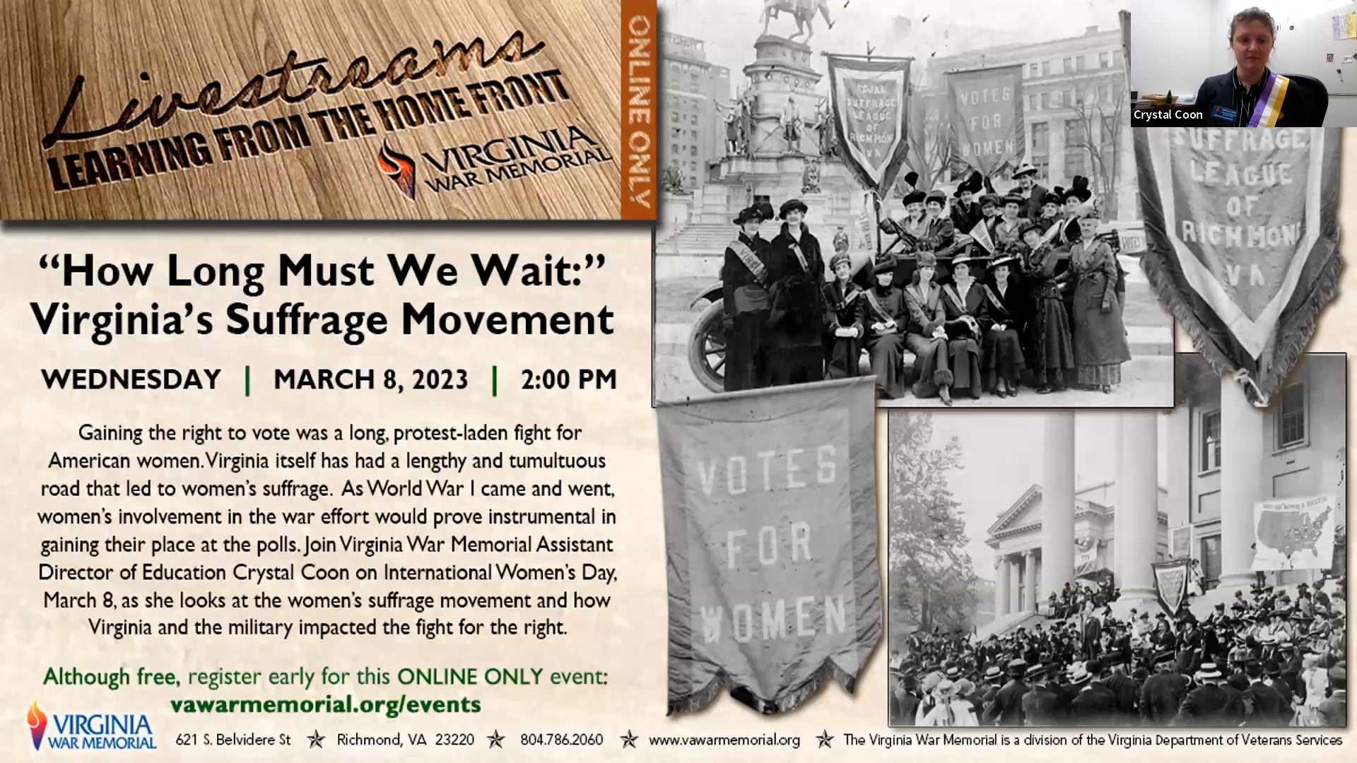 Livestream - "How Long Must We Wait:" Virginia's Suffrage Movement on Vimeo