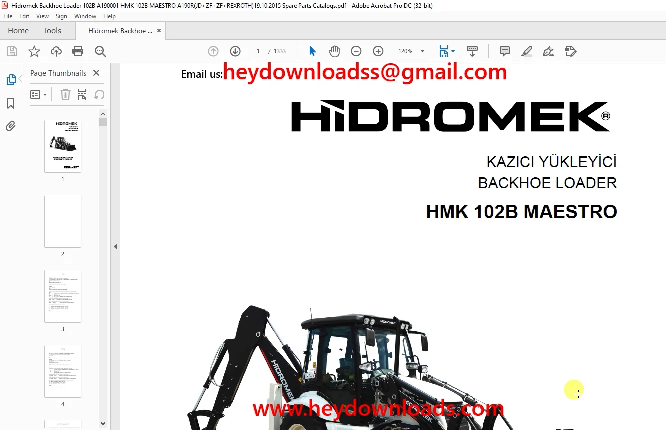 Hidromek Backhoe Loader HMK 102B MAESTRO Spare Parts Catalog Manual SN A19001 EN_TR - PDF ...