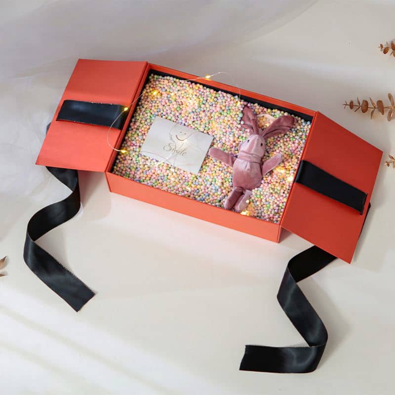 Orange Paper Box Packaging With Ribbon Closure for Birthday Party ...