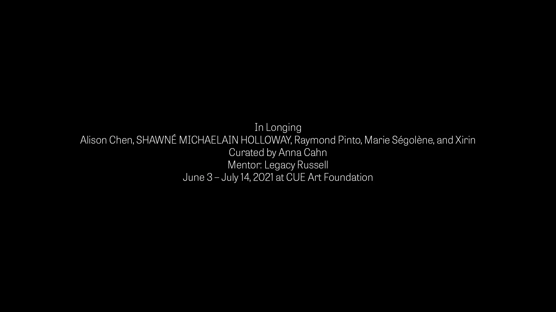 In Longing, curated by Anna Cahn, at CUE Art Foundation on Vimeo