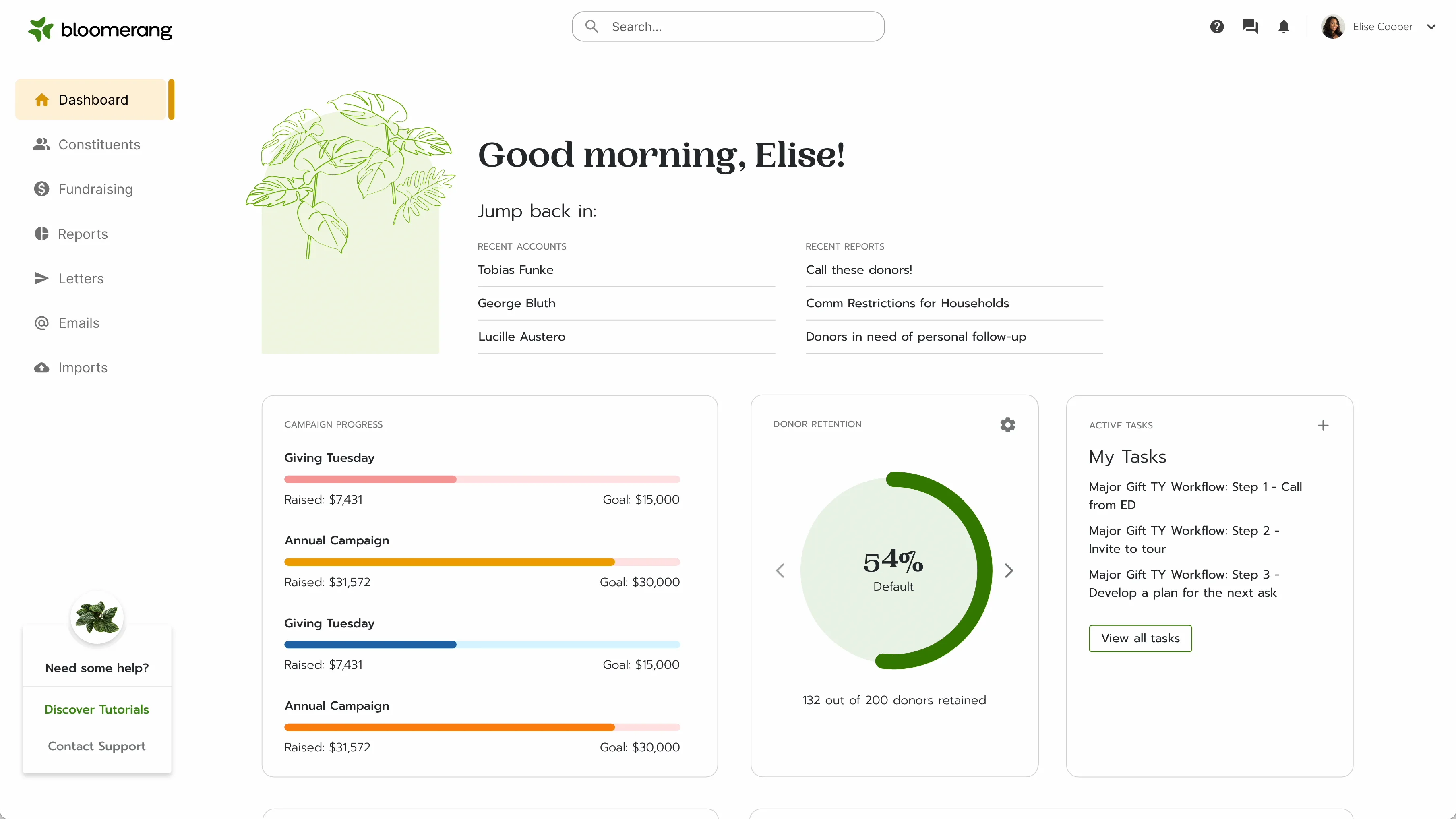 Bloomerang - Dashboard Concept on Vimeo