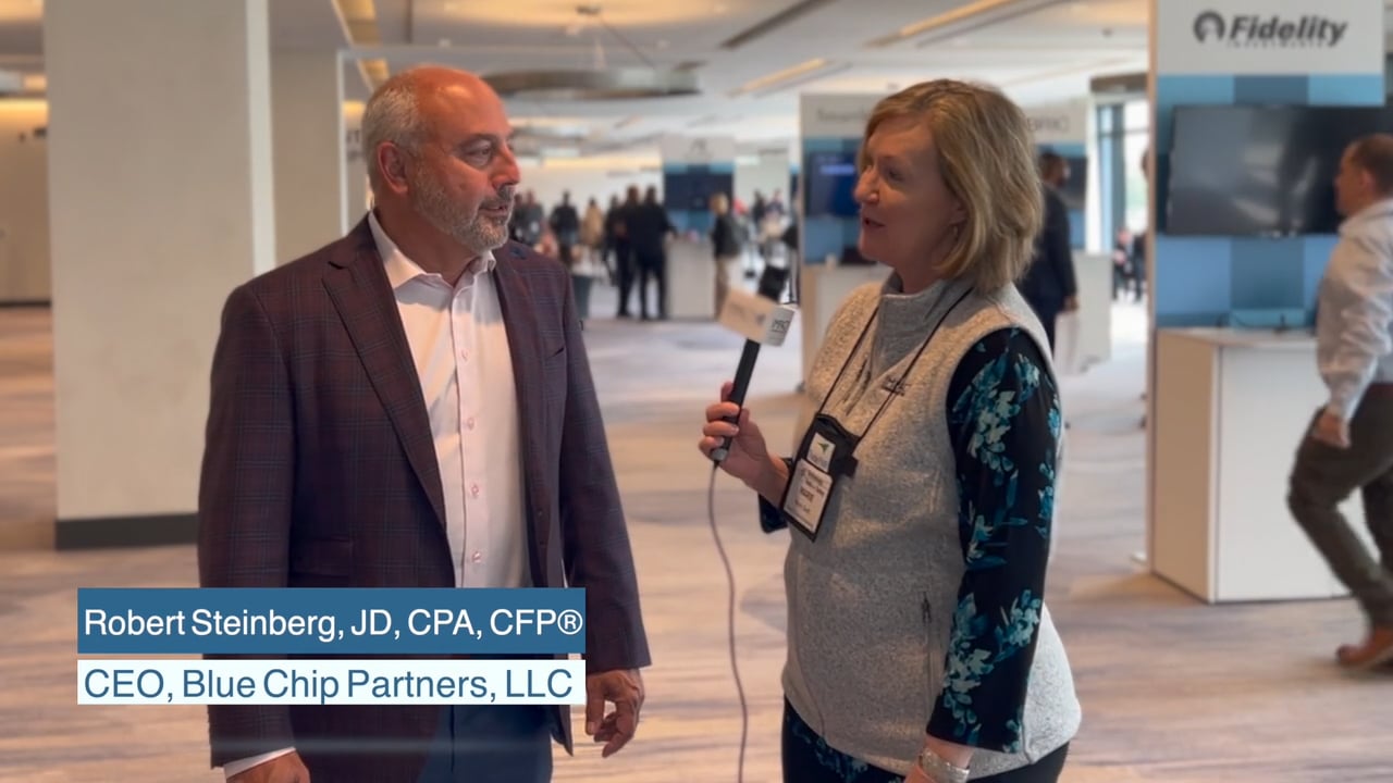 Robert Steinberg of Blue Chip Partners speaks with Marie Swift - SwiftCam at the 2023 T3 ...