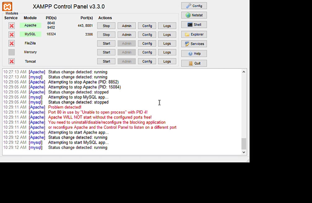 XAMPP Control Panel v3.3.0 [ Compiled_ Apr 6th 2021 ] 2022-10-18 10-30-58 on Vimeo
