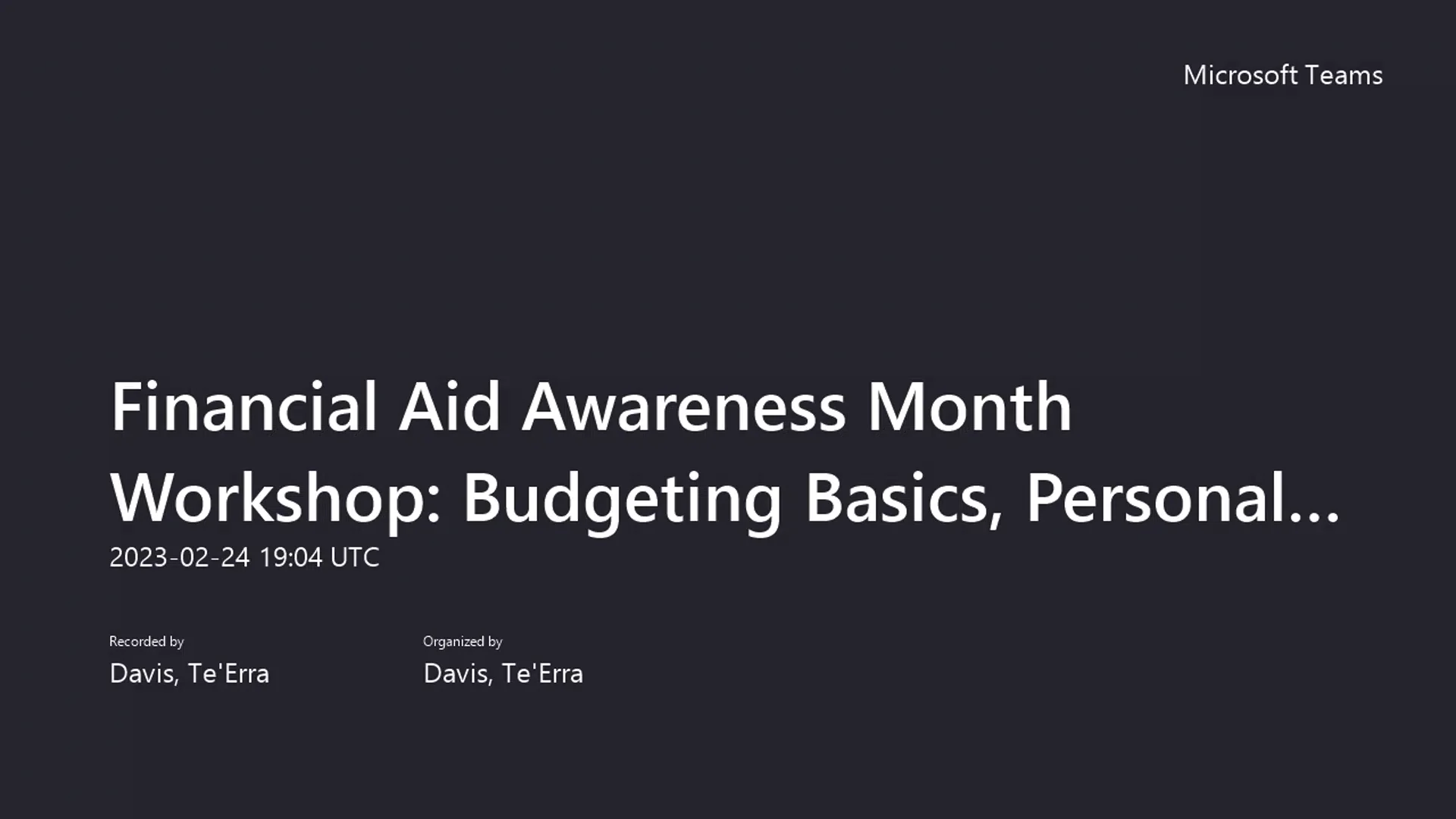 Budgeting Basics, Personal Credit, Savings, and Investing Recording.mp4