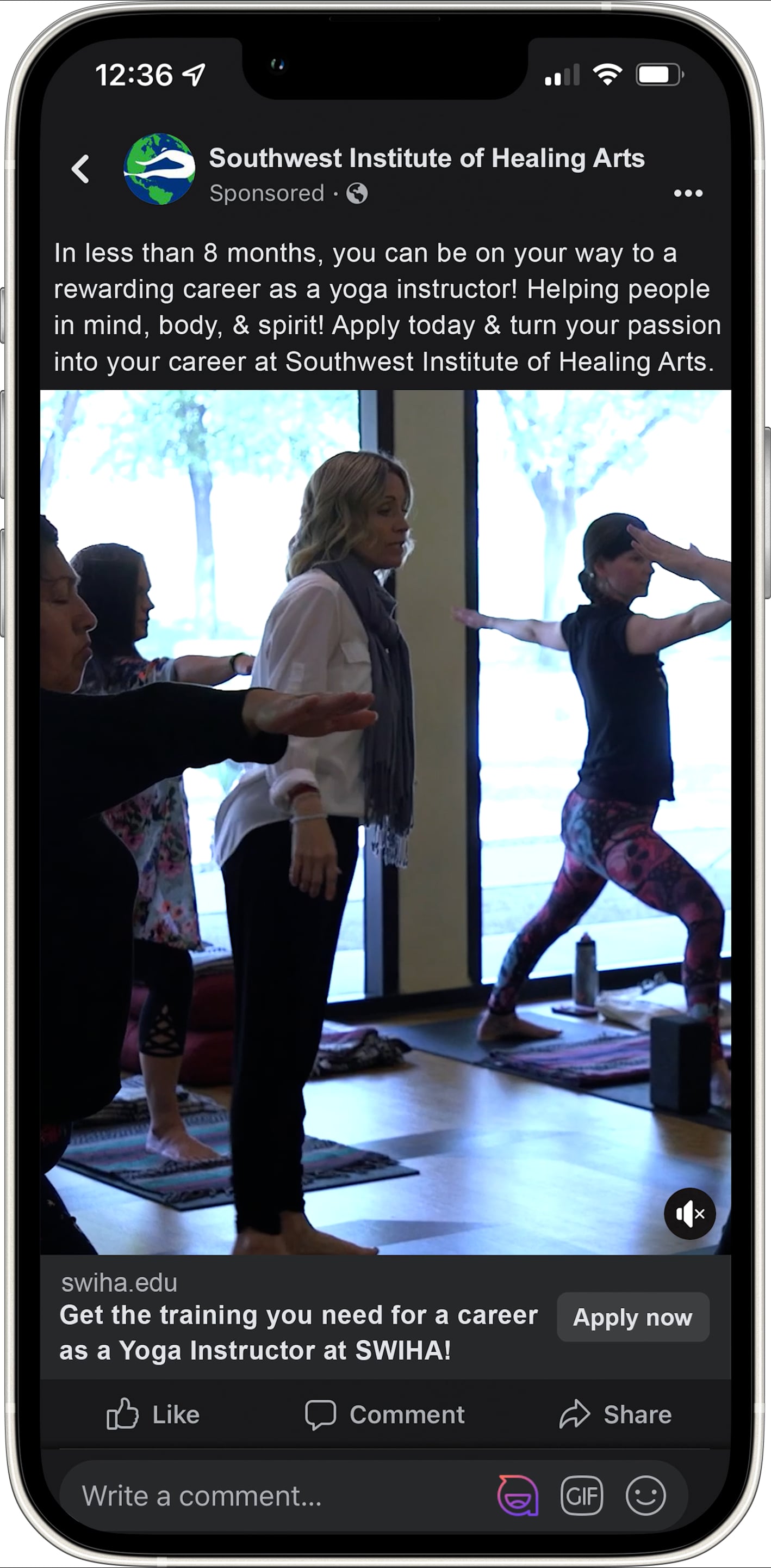 SWIHA - Yoga - Laura McKinzie - Facebook Newsfeed in iPhone Ad Mockup ...