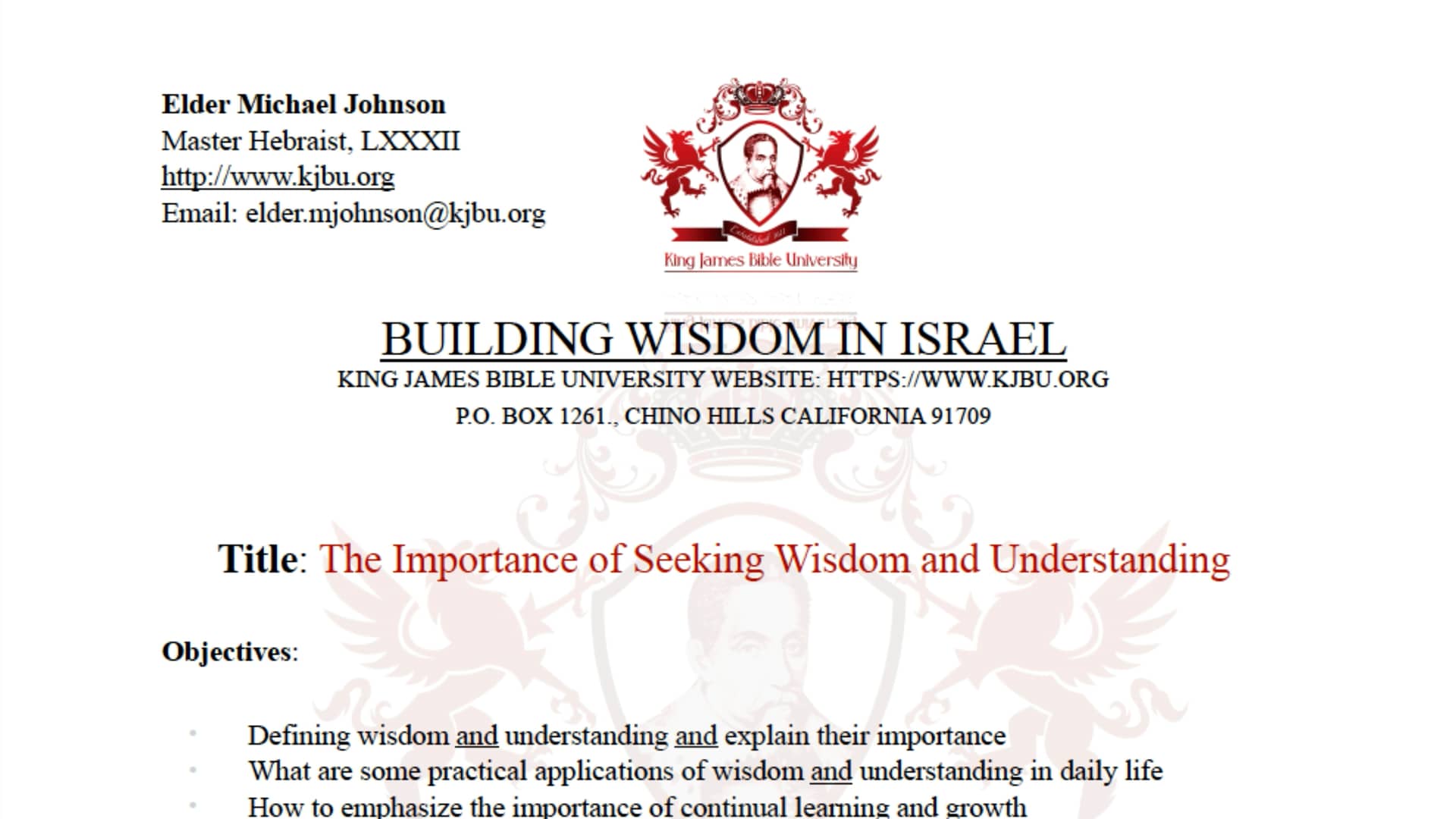 KJBU SCRIPTURE BREAK-DOWNS: Proverbs 1:2 on Vimeo