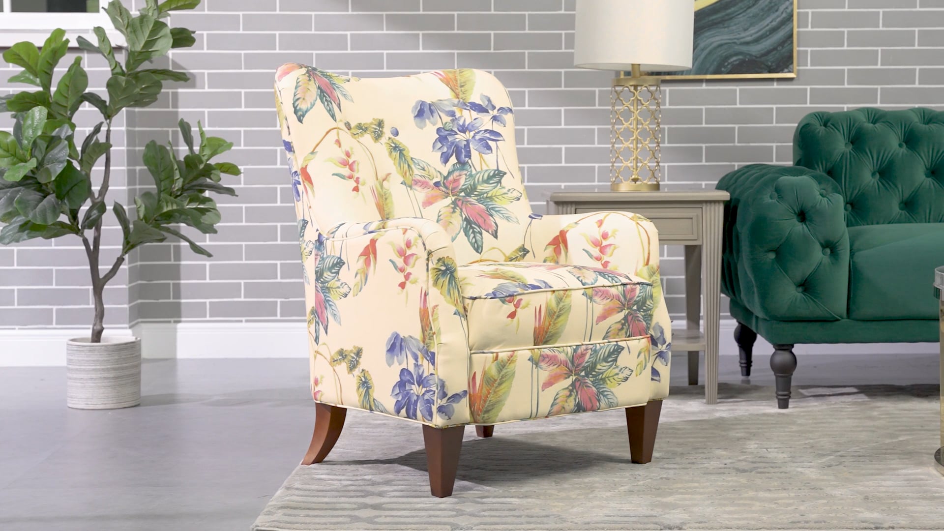Paradise Upholstered Armchair, Tropical Floral Beige Polyester ...