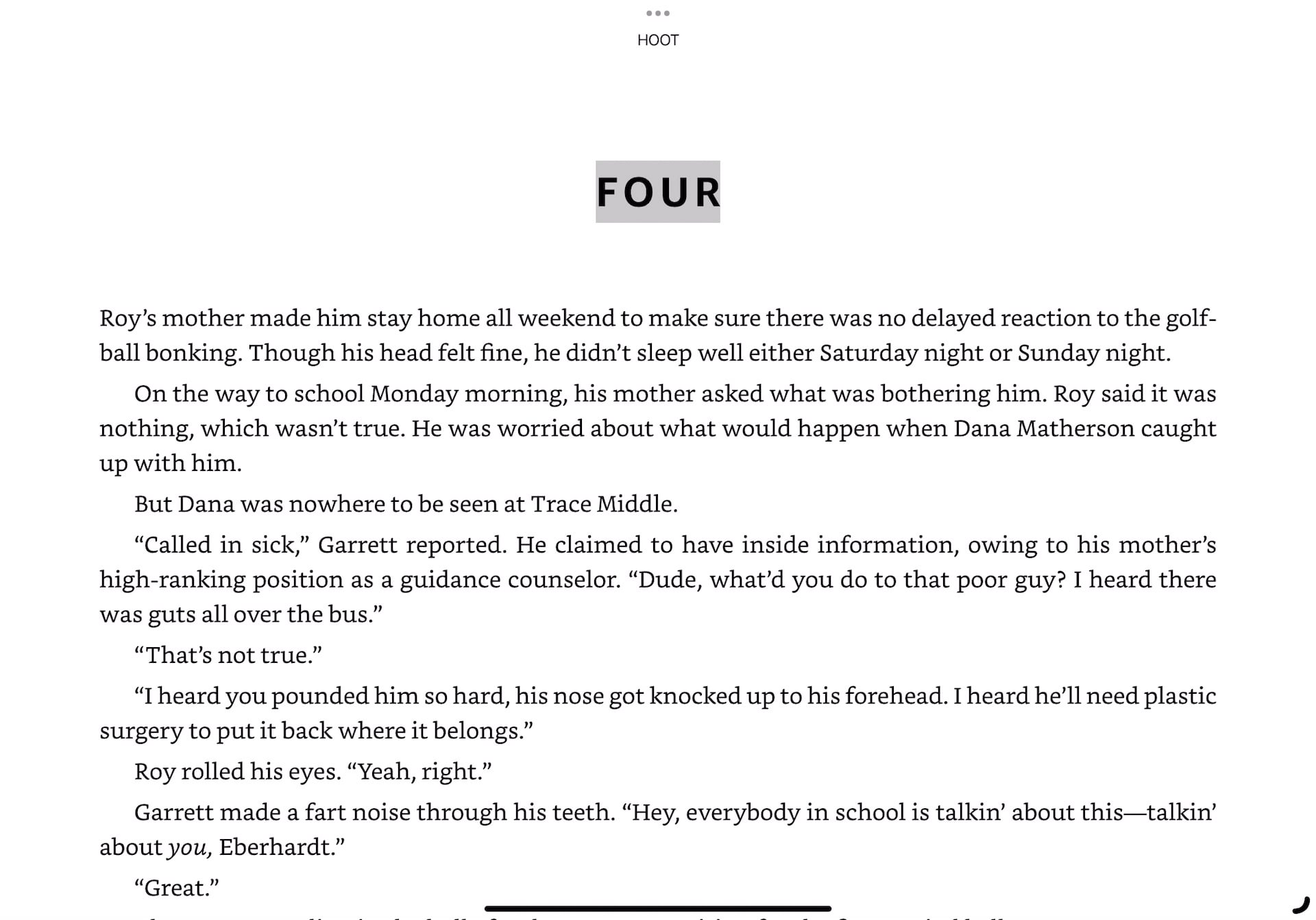 Hoot Chapter 4 Read Aloud.MP4 on Vimeo