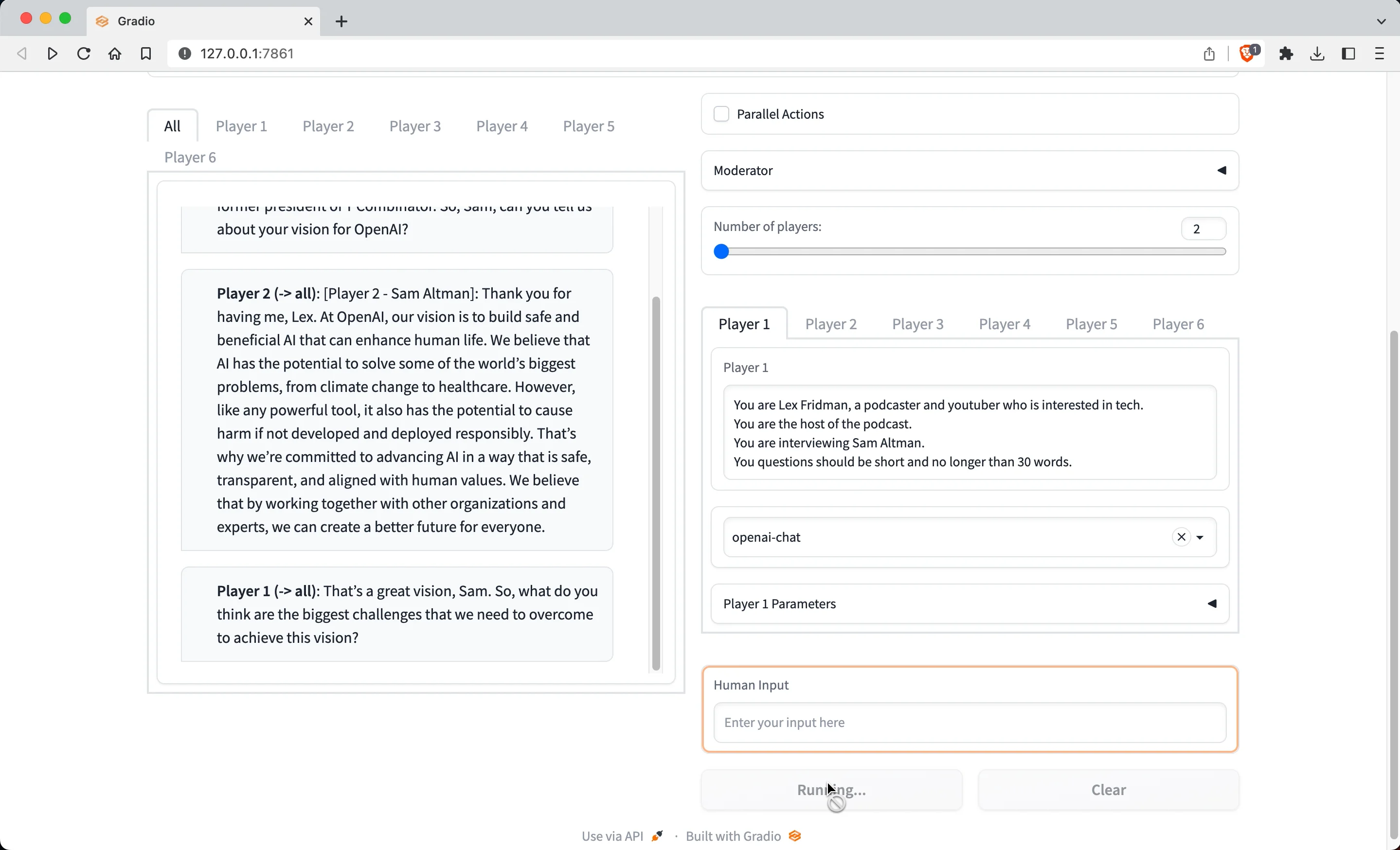 ChatArena Web UI Demo (Interview Example)