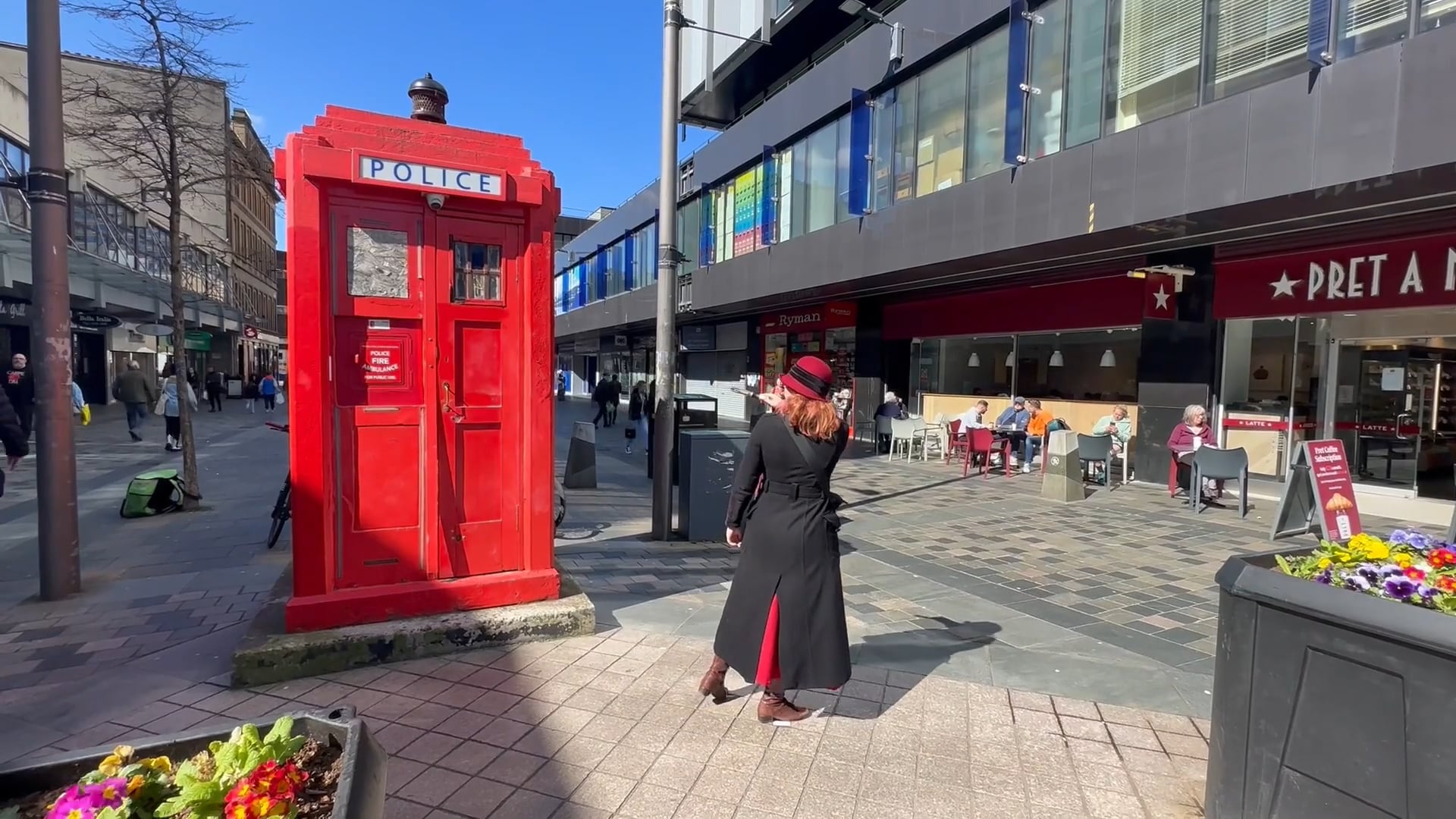 Glasgow Scotland - Her red TARDIS matches her outfit. on Vimeo