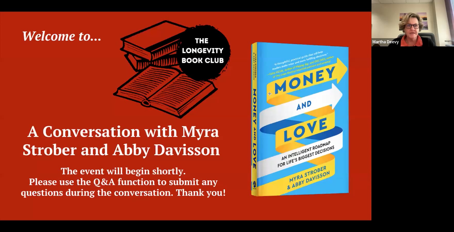 Longevity Book Club with Myra Strober and Abby Davisson on Vimeo