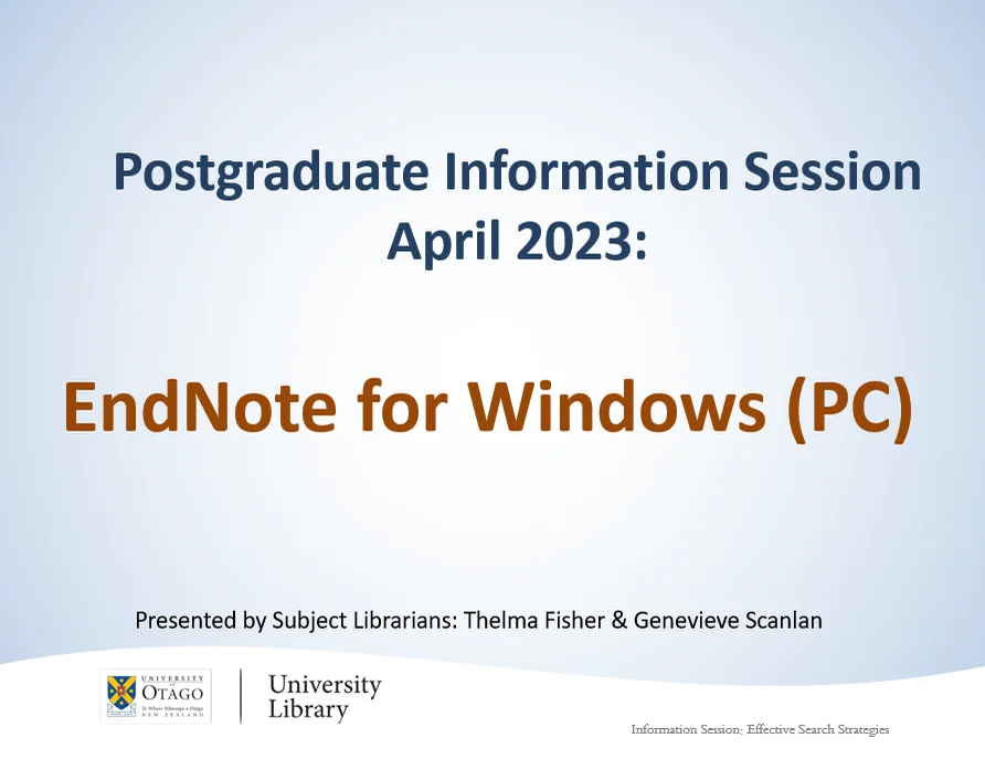 EndNote for PC (Windows) - Library Postgraduate Workshop, April 2023 on ...
