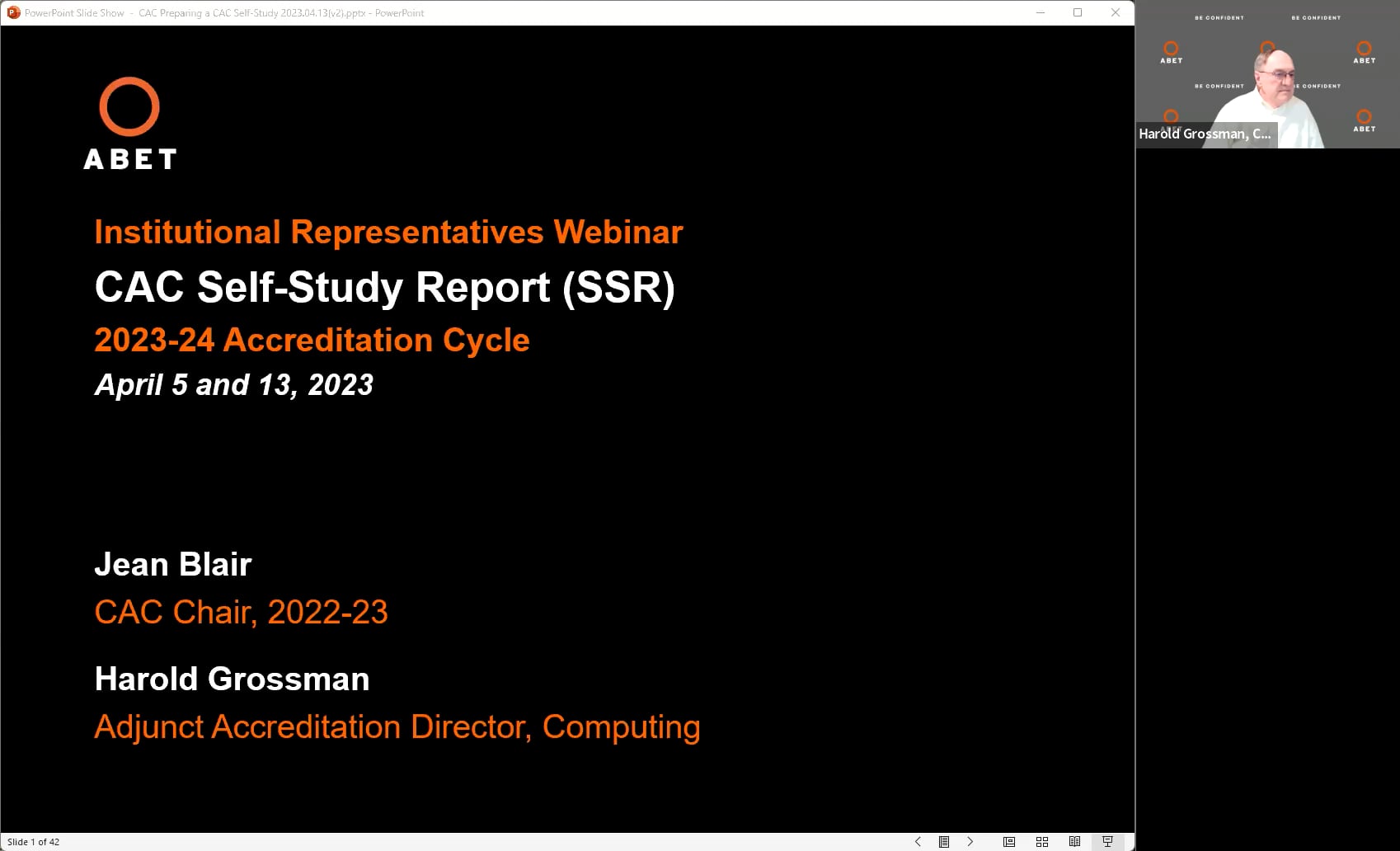 CAC Institutional Representatives Webinar: Preparing your ABET Self-Study