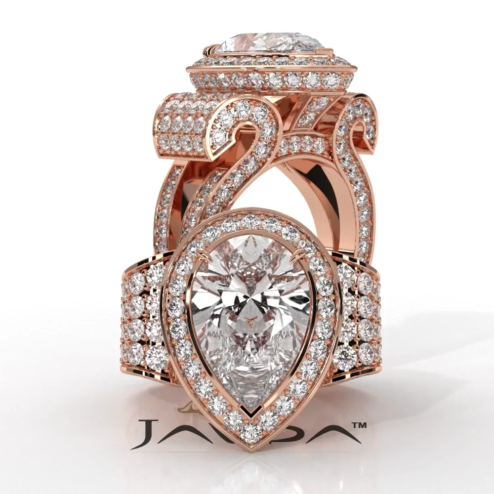 Vintage Halo Setting Pear Diamond Engagement Ring 14K Rose Gold on Vimeo