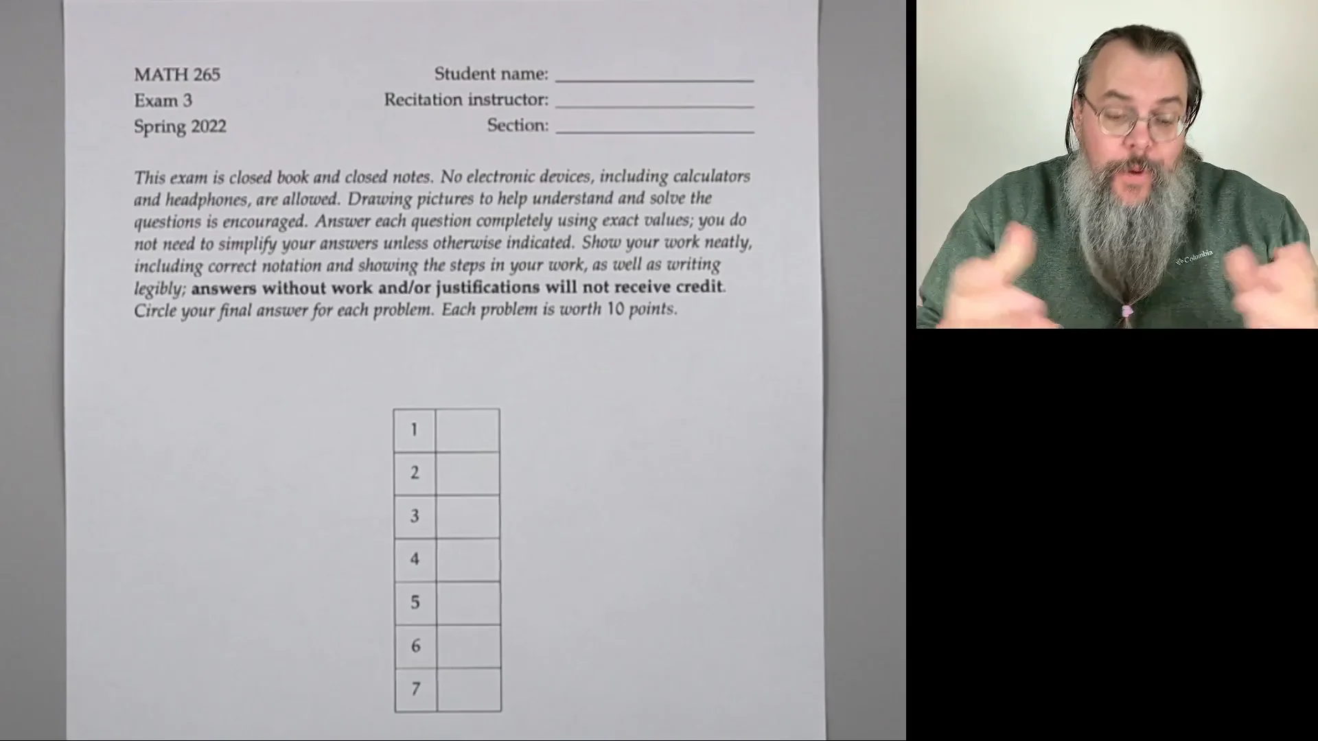 Calc 3, Exam 3 walkthrough (Spring 2022)