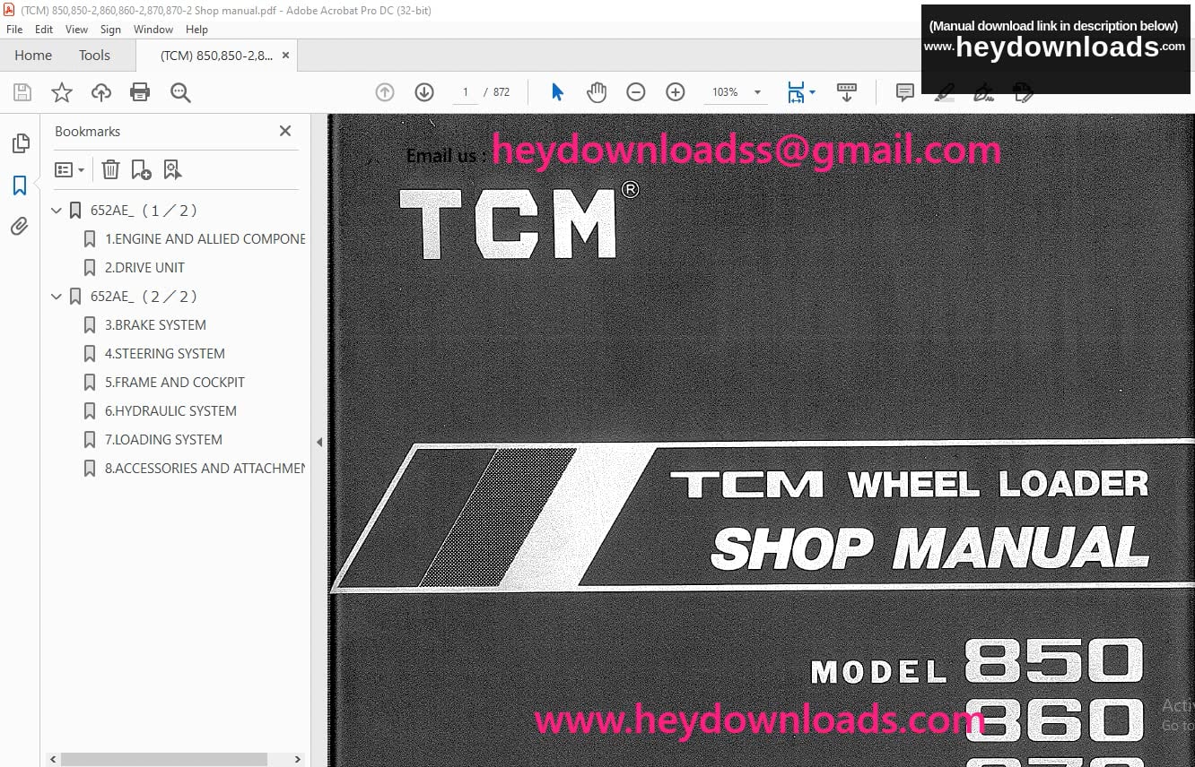 TCM 850 860 870 Wheel Loader Shop Manual S-650AE - PDF DOWNLOAD on Vimeo
