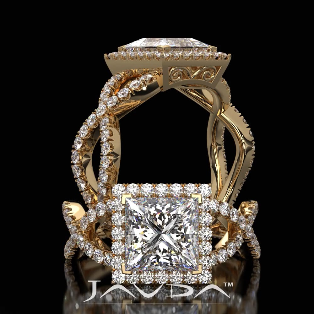 Princess Diamond Engagement Ring Split-Curve Shank 14K Yellow Gold on Vimeo