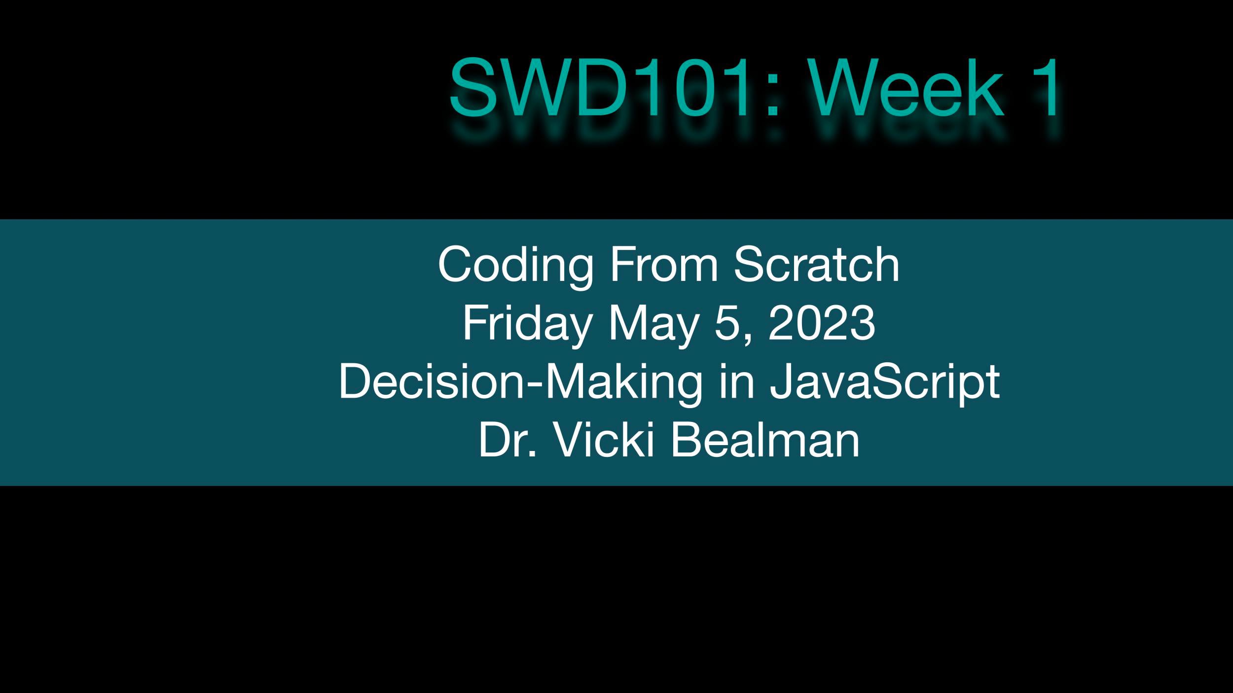 SWD101: Workshop W1 Lesson 3 Decision-Making in JavaScript on Vimeo