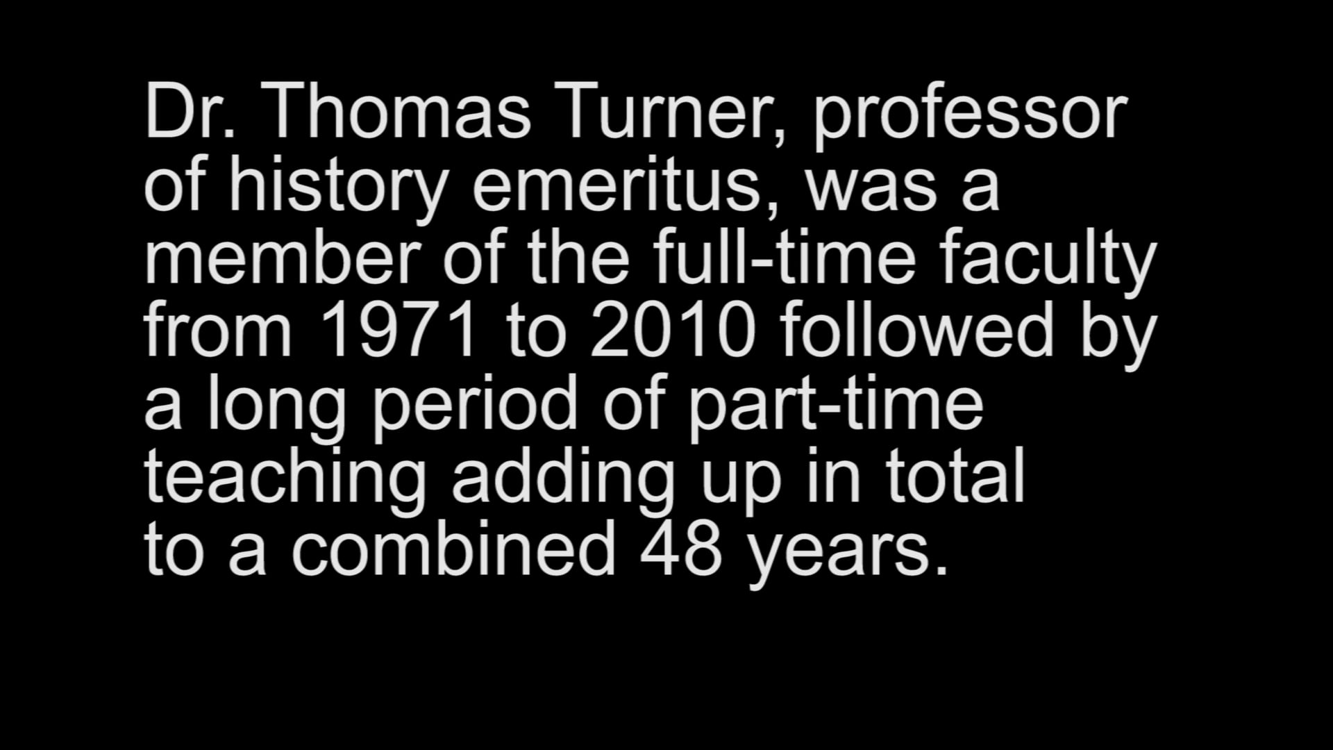 Dr. Thomas Turner Interview Part One on Vimeo