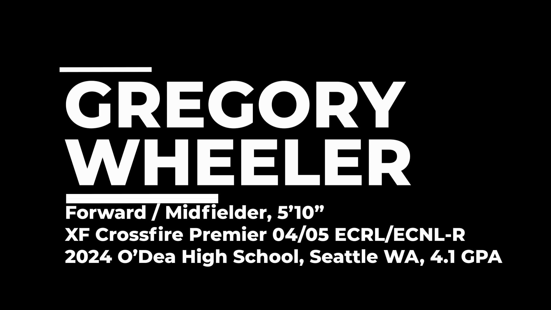 Gregory Wheeler, Crossfire Premier XF 2005/06 ECRL / ECNL-R O'Dea High School