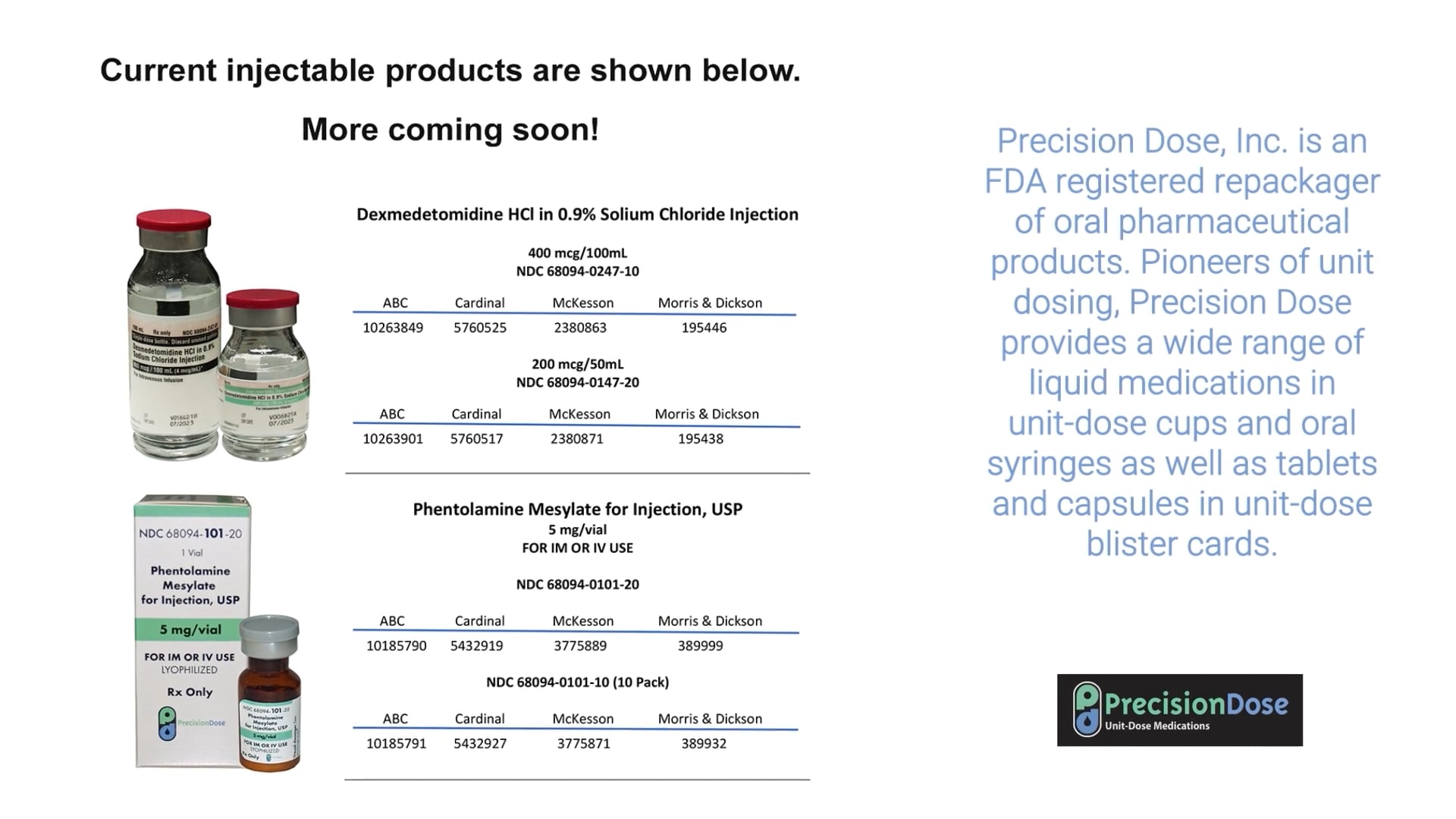 Precision Dose, Inc. | Current Injectable Products Are Shown Below ...
