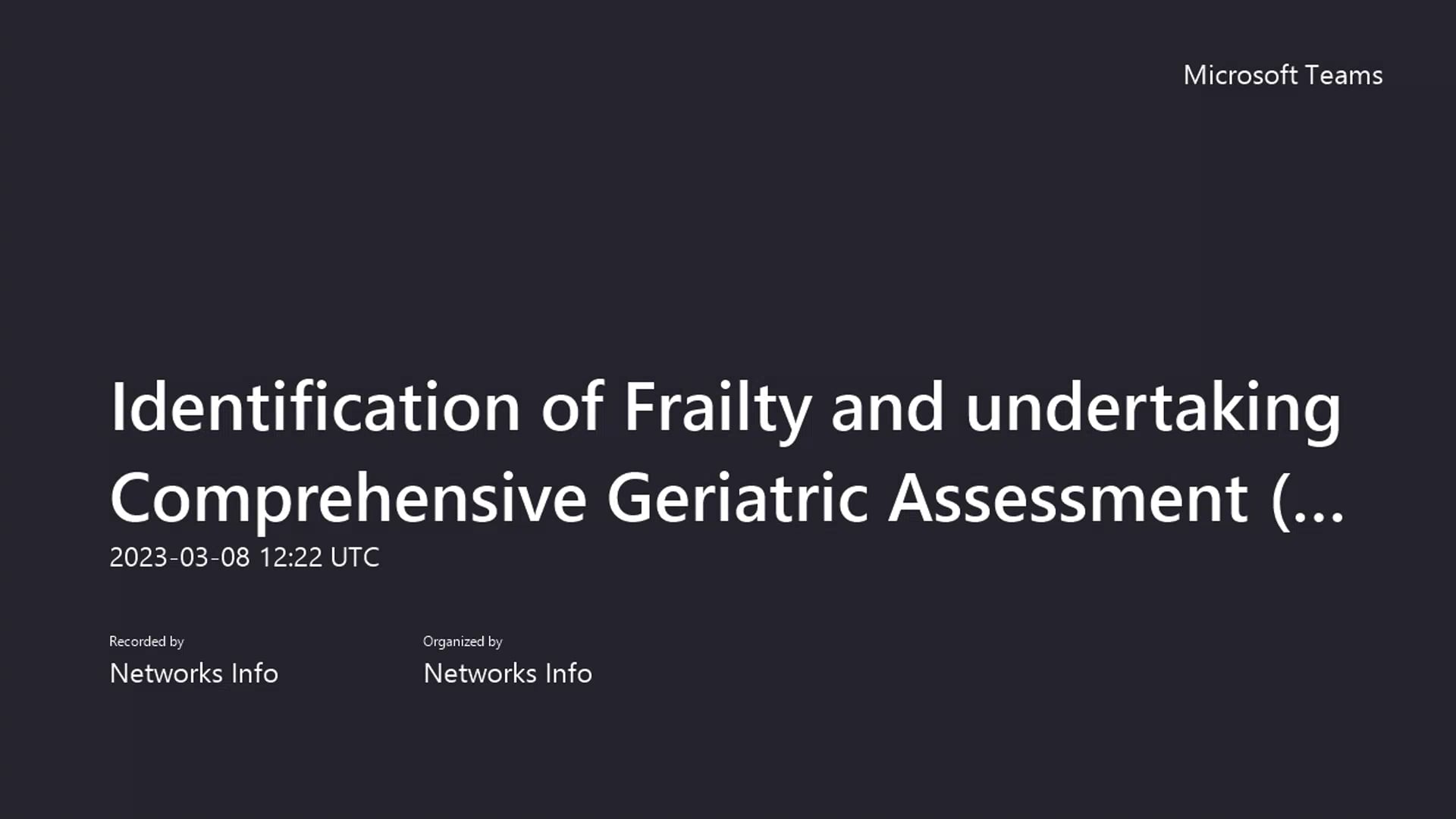 Identification of Frailty and undertaking Comprehensive Geriatric ...