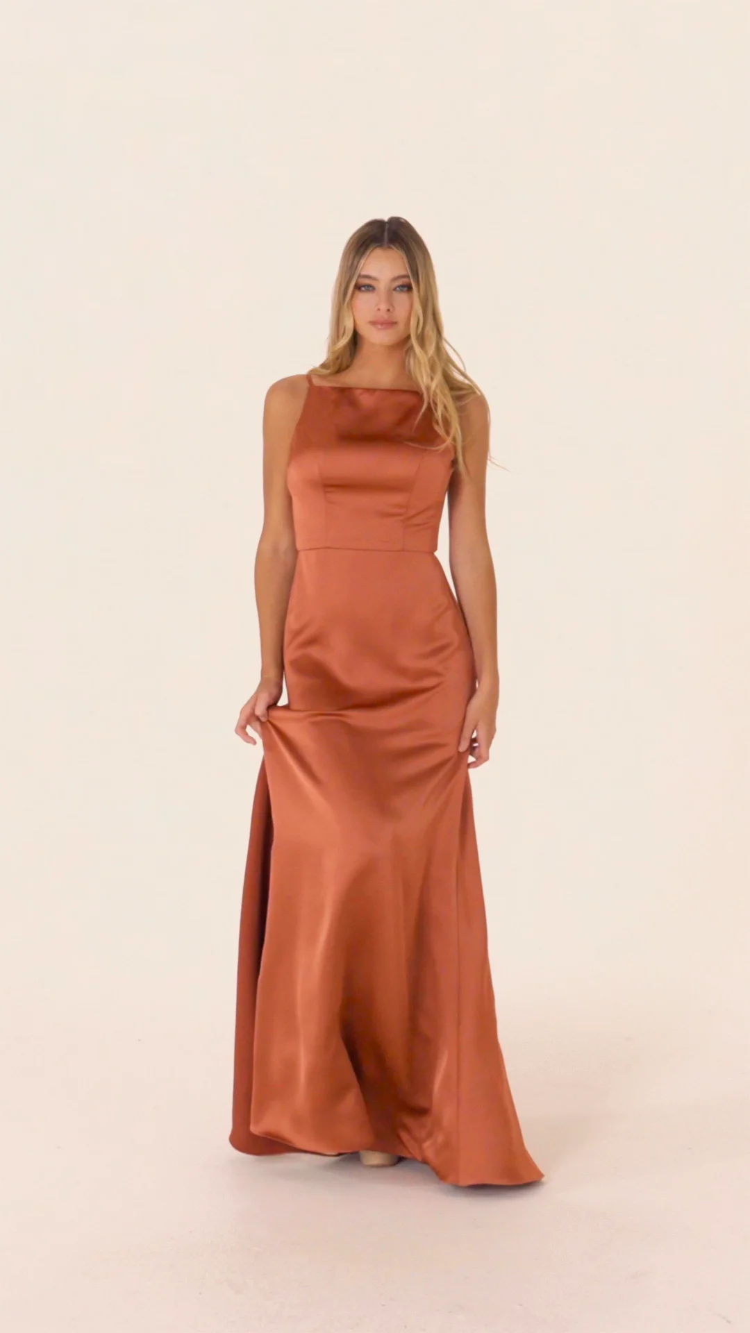 Luxe Satin Bridesmaid Dress with Strappy Back Luxe Satin Bridesmaid Dress with Strappy Back