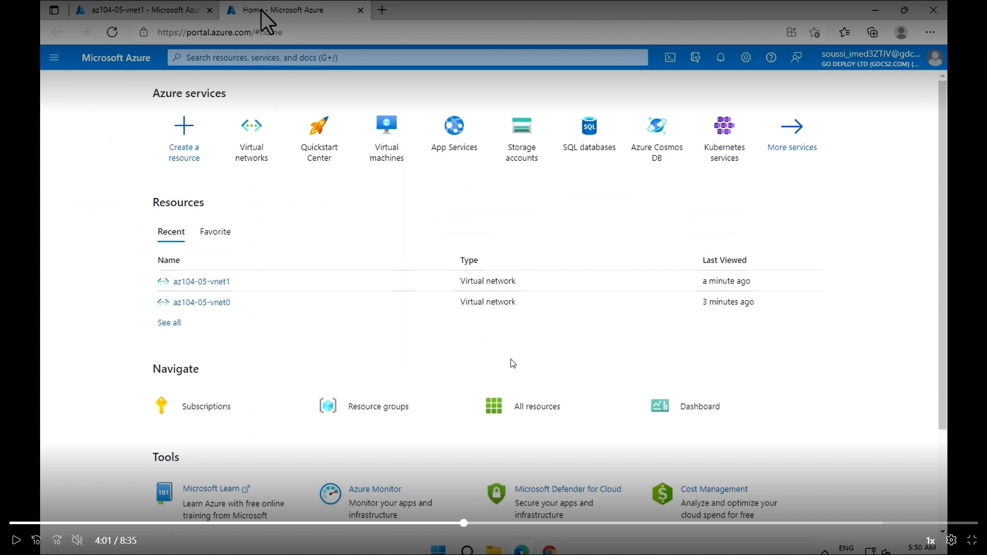 5a-Lab 05a - Implement Intersite Connectivity.mp4 - Google Chrome 2023 ...