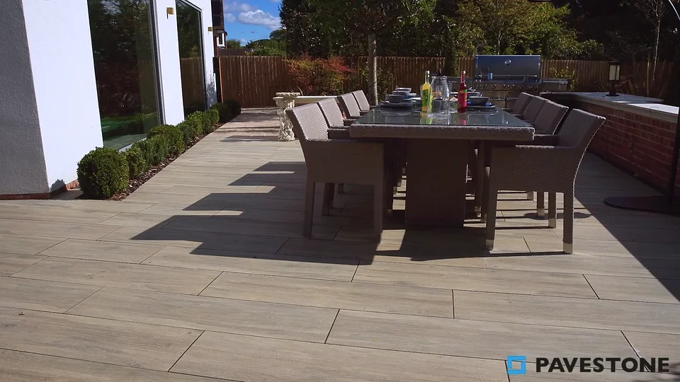 Pavestone - Pavestone Deckwood Cinder Porcelain Paving with Tudor ...