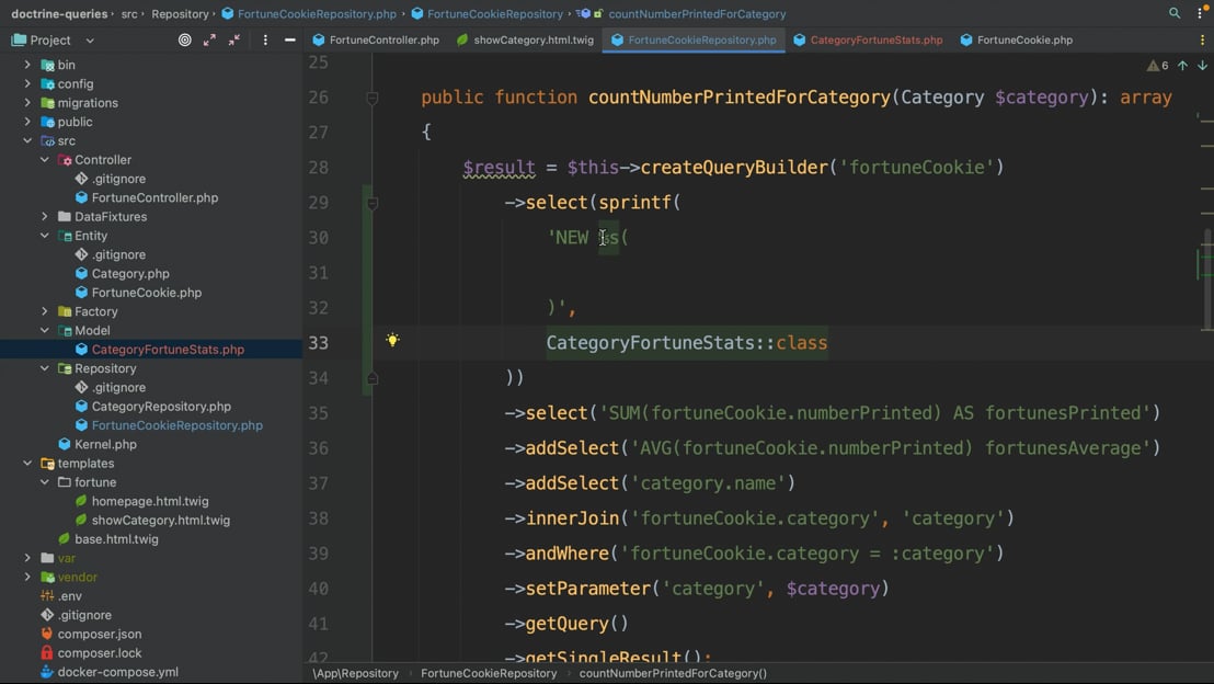 SELECTing into a New DTO Object > Go Pro with Doctrine Queries ... SELECTing into a New DTO Object > Go Pro with Doctrine Queries ...
