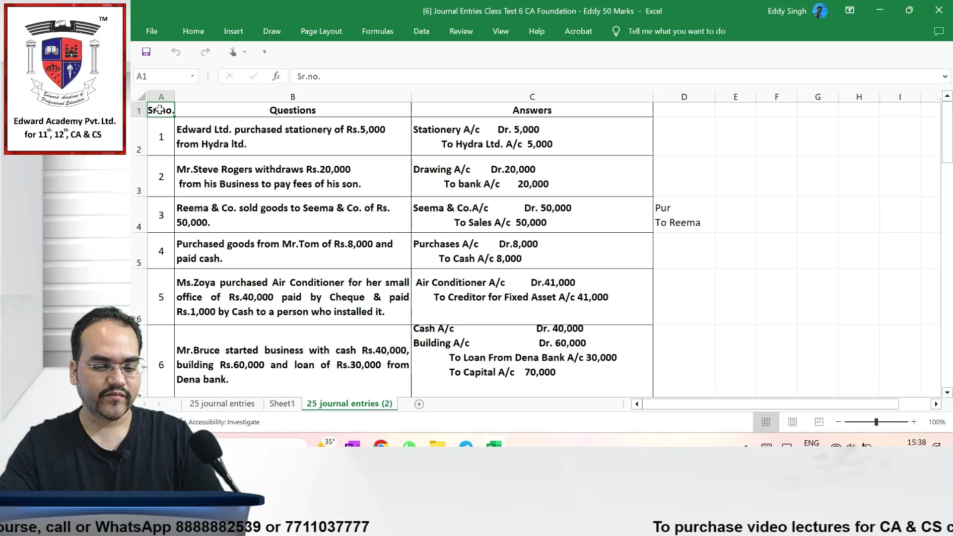 CAF Accounts Basics of Accounting S37 - Journal Entries Test (5 to 10 ...