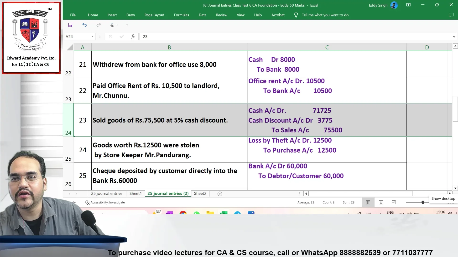 CAF Accounts Basics of Accounting S39 - Journal Entries Test (5 to 10 ...