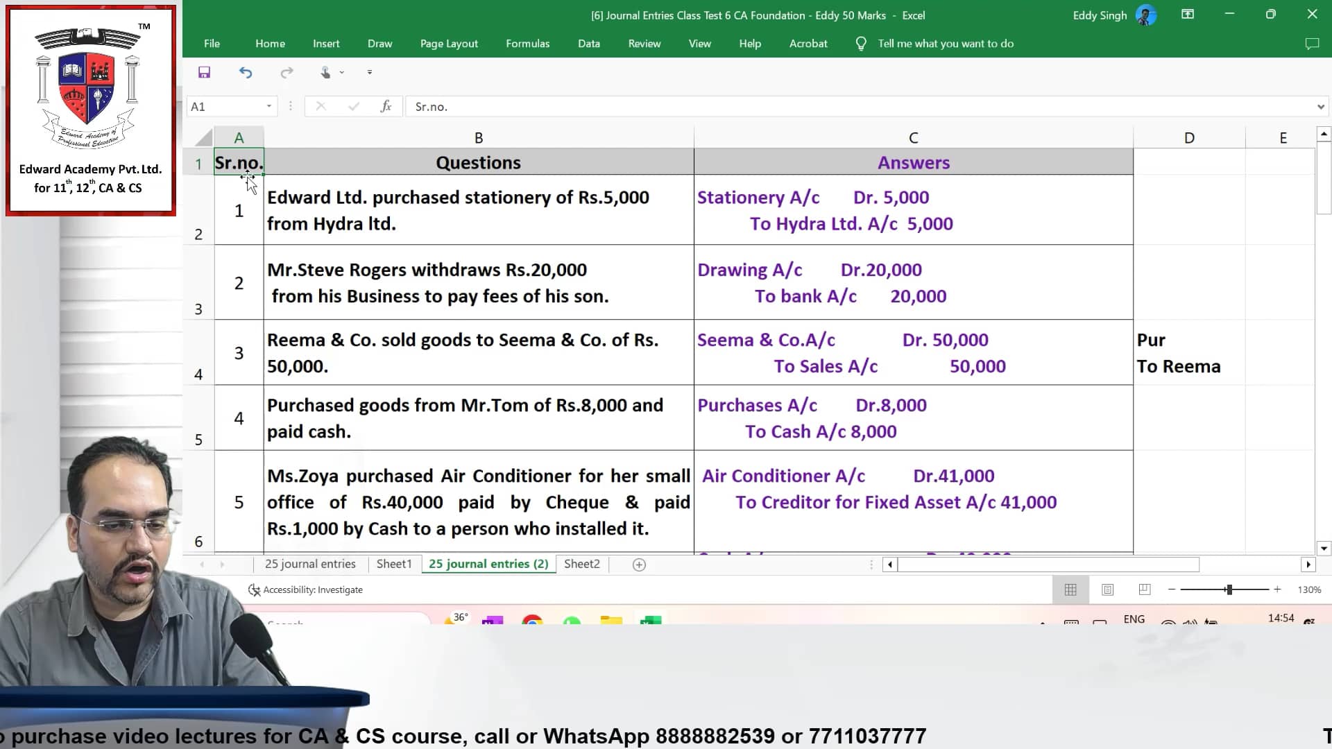 CAF Accounts Basics of Accounting S38 - Journal Entries Test (5 to 10 ...