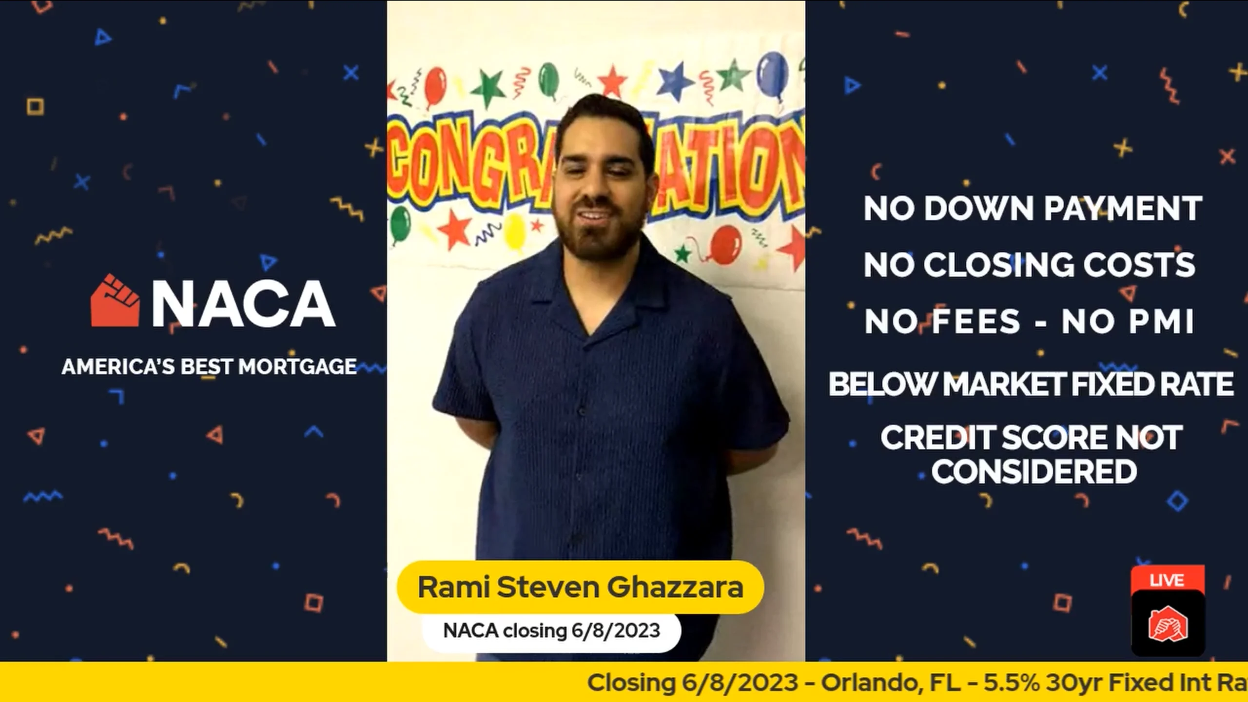 LIVE NACA Closing Testimonial Rami Ghazzara - Orlando, FL 06/08/2023