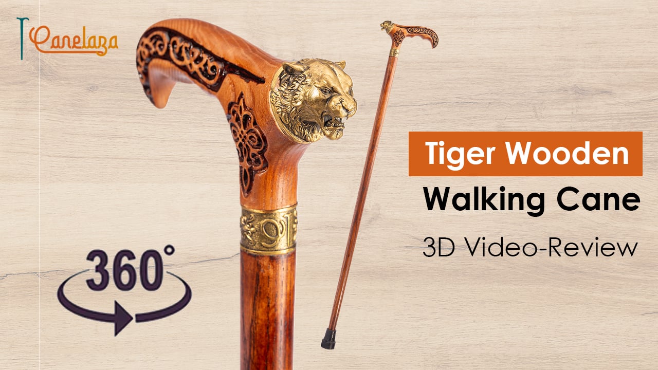 Tiger Walking Stick Cane Wooden Carved Ergonomic Handle on Vimeo