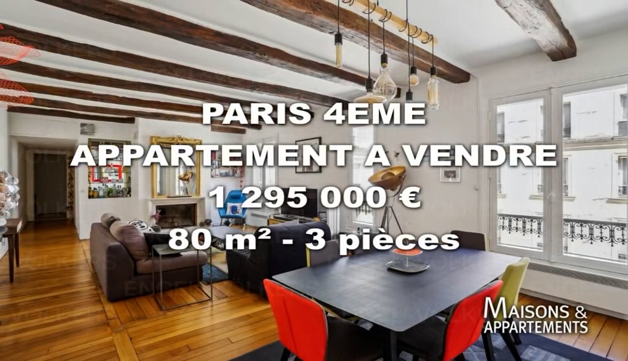 PARIS 4ÈME - APPARTEMENT A VENDRE - 1 295 000 € - 80 m² - 3 pièce(s) on ...