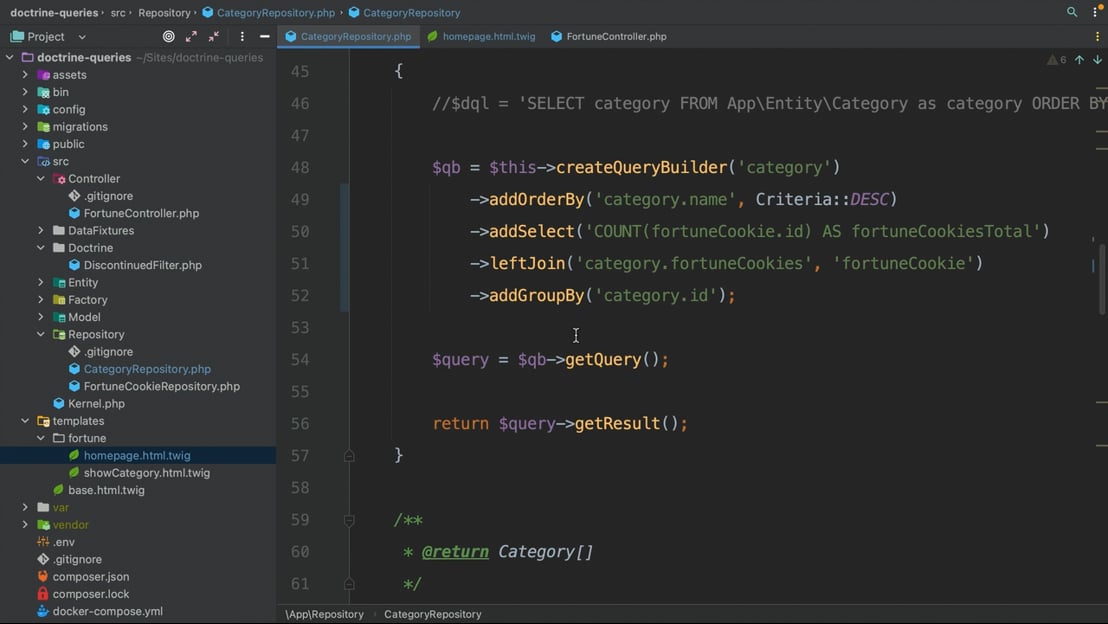 Using GROUP BY to Fetch & Count in 1 Query > Go Pro with Doctrine Queries | SymfonyCasts