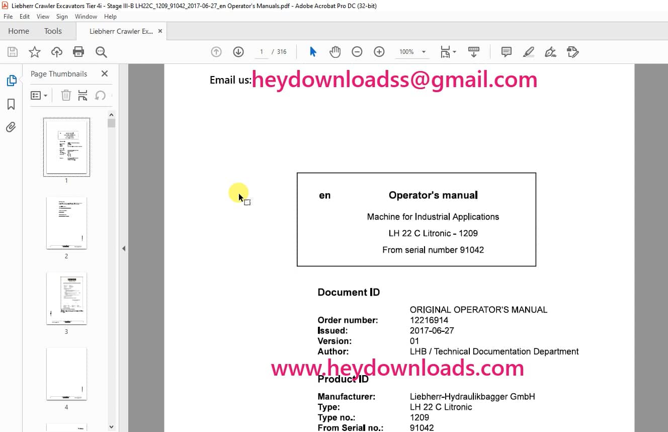 Liebherr LH 22 C Litronic 1209 Machine for Industrial Operator's Manual SN 91042 - PDF DOWNLOAD ...