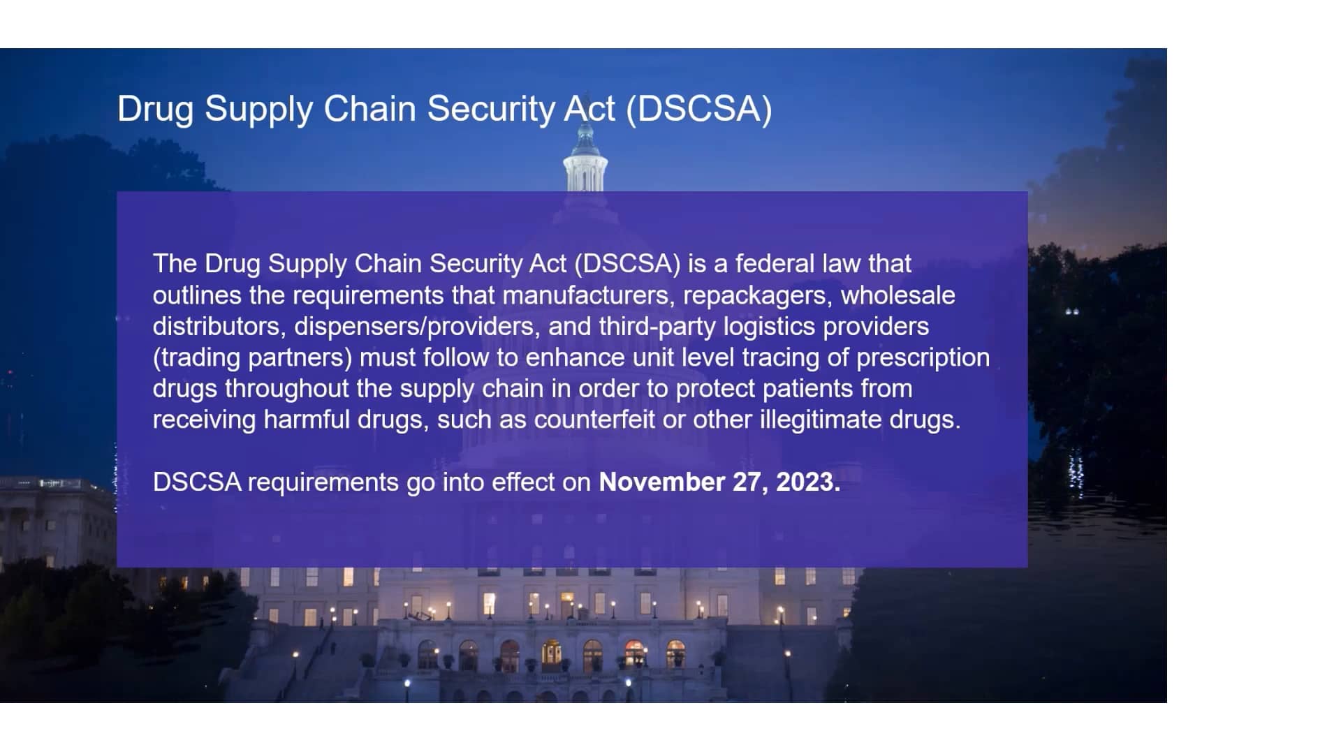 Drug Supply Chain Security Act (DSCSA) Webinar Recording on Vimeo