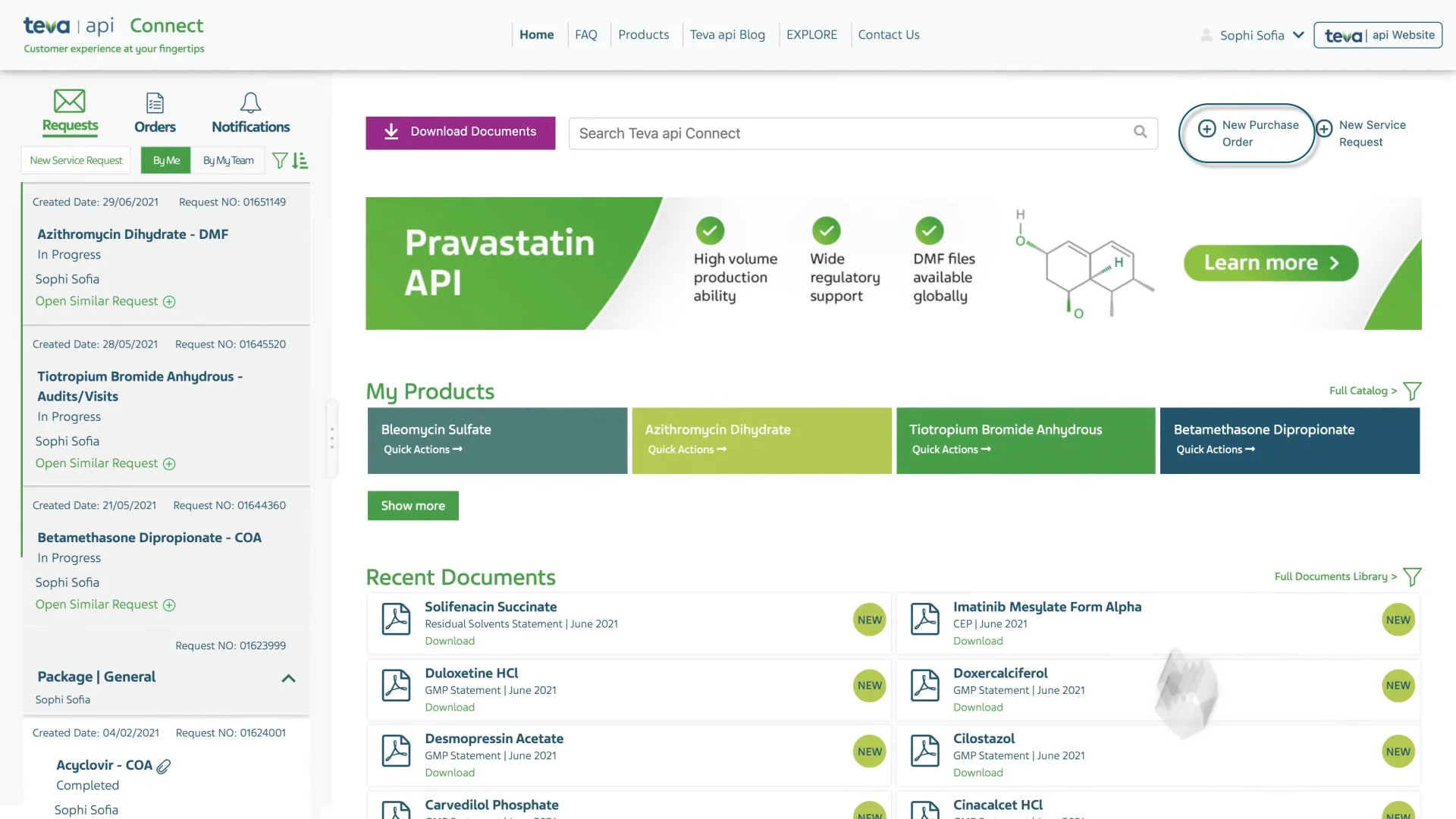 Make a purchase order on Teva api Connect