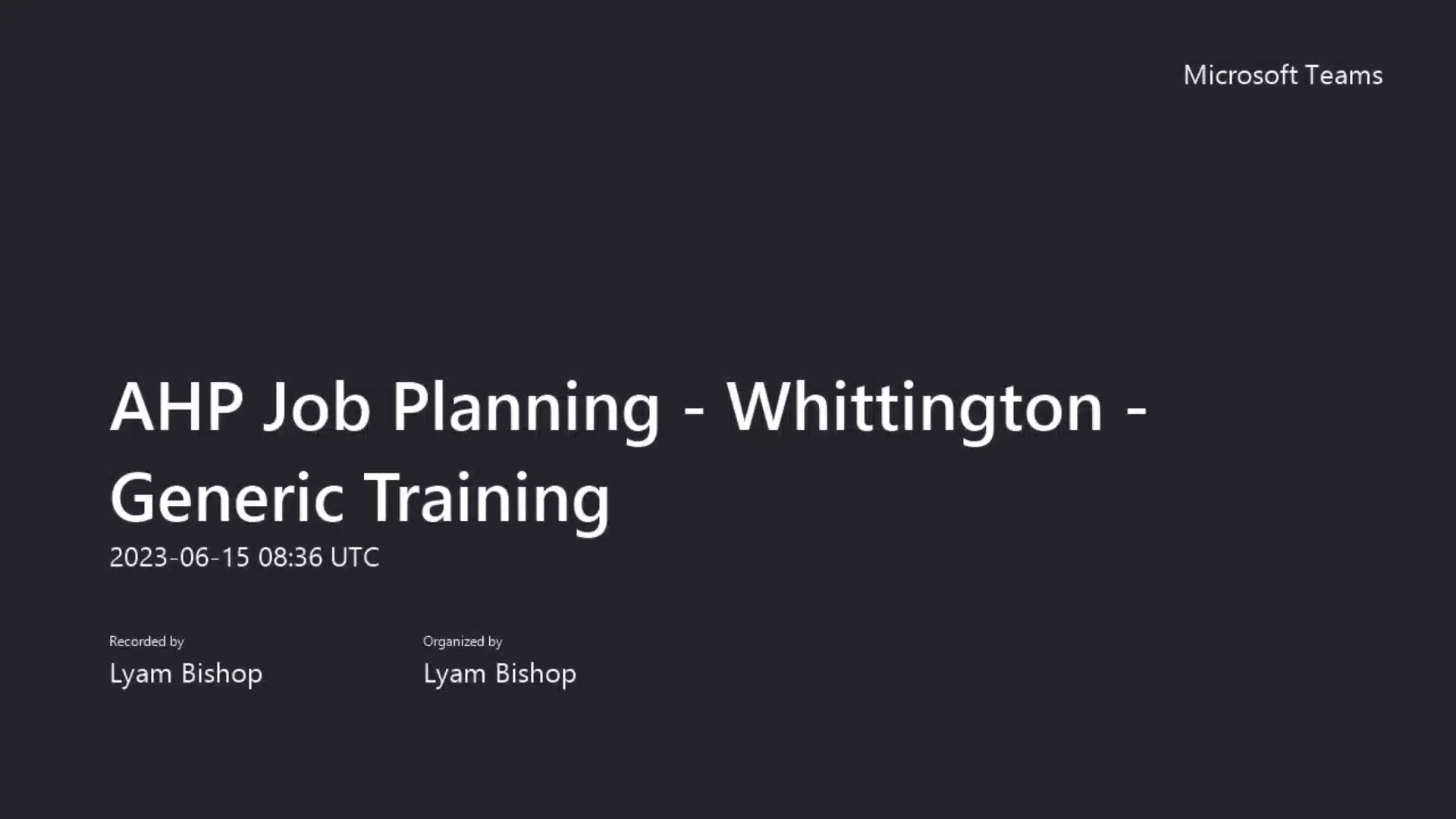 AHP Job Planning - Generic Training