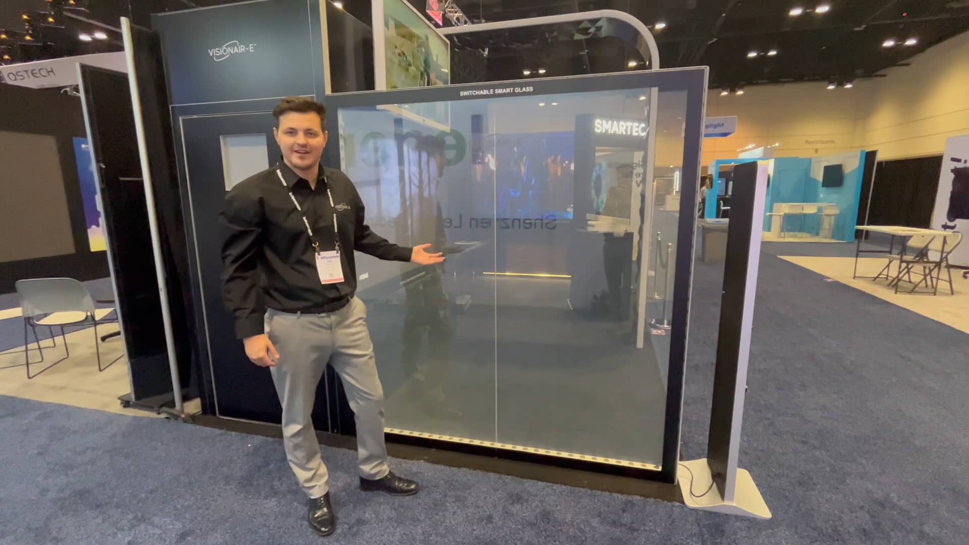InfoComm 2023 Visionair-e Demos VISION Smart Glass That Switches From Frosted to Clear on Vimeo